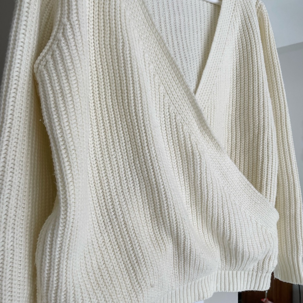 Parallel Lines White Wrap Sweater - Gem